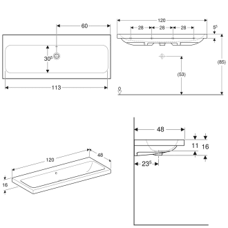 Geberit iCon Light Waschtisch 120 cm ohne Hahnloch, mit Überlauf 501 ...