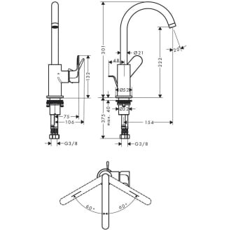 hansgrohe Rebris S Einhebel-Waschtischarmatur 210 mit Schwenkauslauf ...