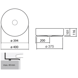 Alape Stream Aufsatzbecken AB KE400, 40 Ø 3222000000 - MEGABAD
