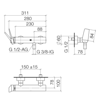 Dornbracht Lissé Brause-Einhandbatterie für Wandmontage 33300845-00 ...