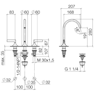 Dornbracht Vaia Waschtisch-Dreilochbatterie mit Ablaufgarnitur 20713819 ...