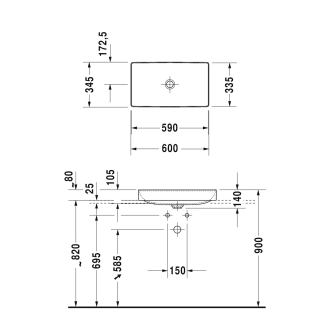 Duravit DuraSquare Aufsatzbecken ohne Hahnloch 60 x 34,5 cm 2355600000 ...