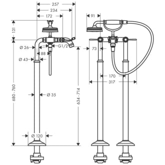 AXOR Montreux 2-Griff-Wannenarmatur bodenstehend mit Hebelgriffen ...