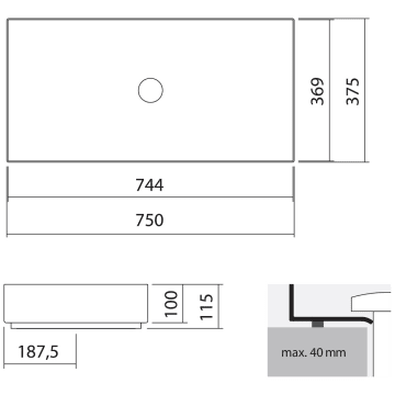 Alape Metaphor Aufsatzbecken AB.ME750, rechteckig 75 x 37,5 cm ...