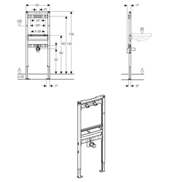 Geberit Duofix Element für Waschtisch 130 cm, Wandarmatur AP - MEGABAD