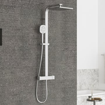 Sturotec Eco-Line 6 l/min Duschsystem eckig mit Thermostatarmatur und Kopfbrause 25 cm - MEGABAD