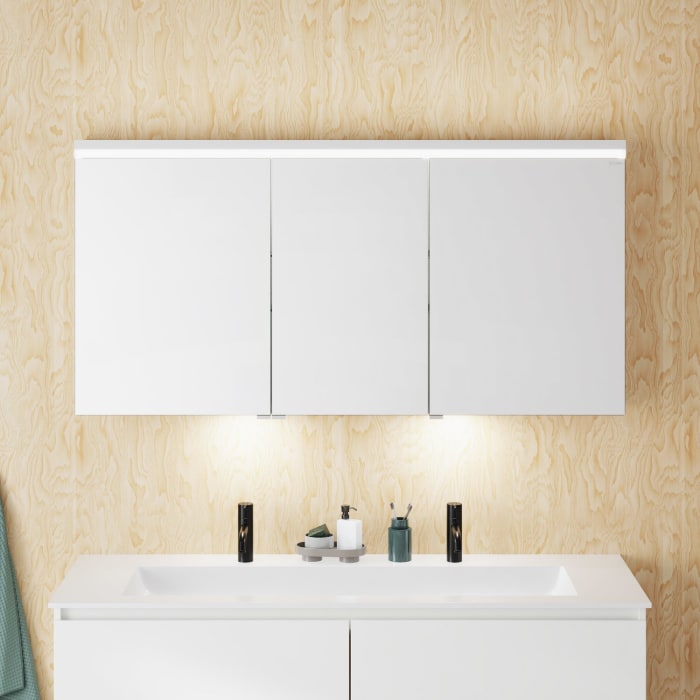 burgbad Lin20 Spiegelschrank mit LED-Beleuchtung, 140 cm, 3 Spiegeltüren, links, mit ...