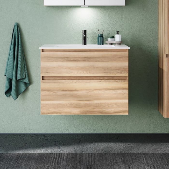 burgbad Lin20 Waschtischunterschrank mit Mineralguss-Waschtisch 82 cm, 2 Auszüge - MEGABAD