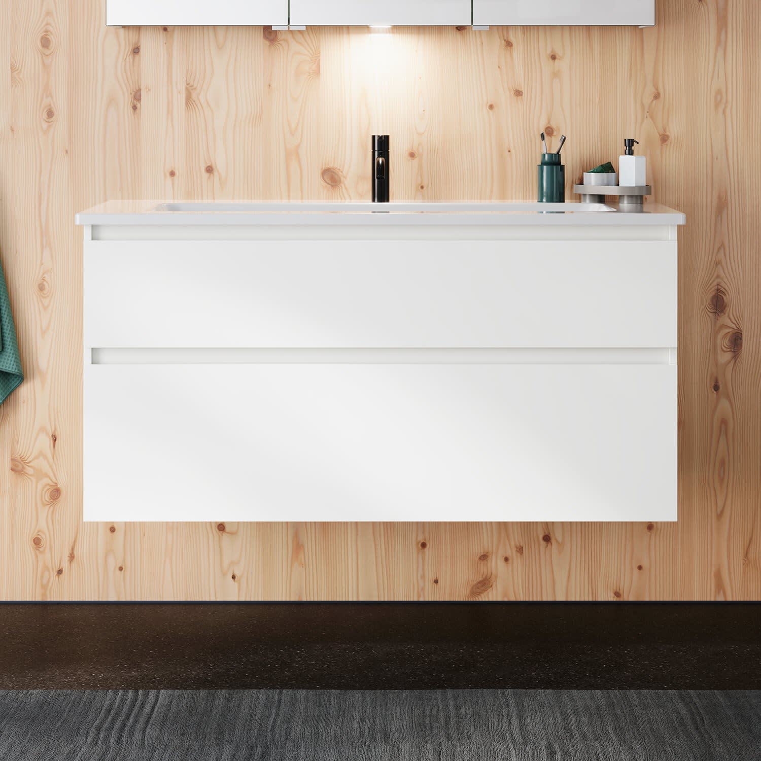 burgbad Lin20 Waschtischunterschrank mit Keramik-Waschtisch 123 cm, 2 Auszüge - MEGABAD