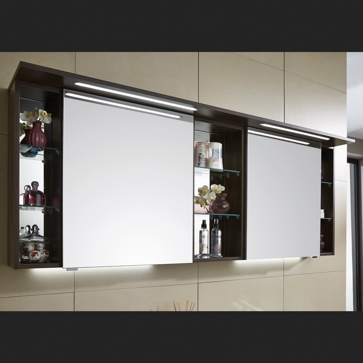 Puris Linea Spiegelschrank 170 cm mit Gesimsboden inkl. LED-Beleuchtung ...