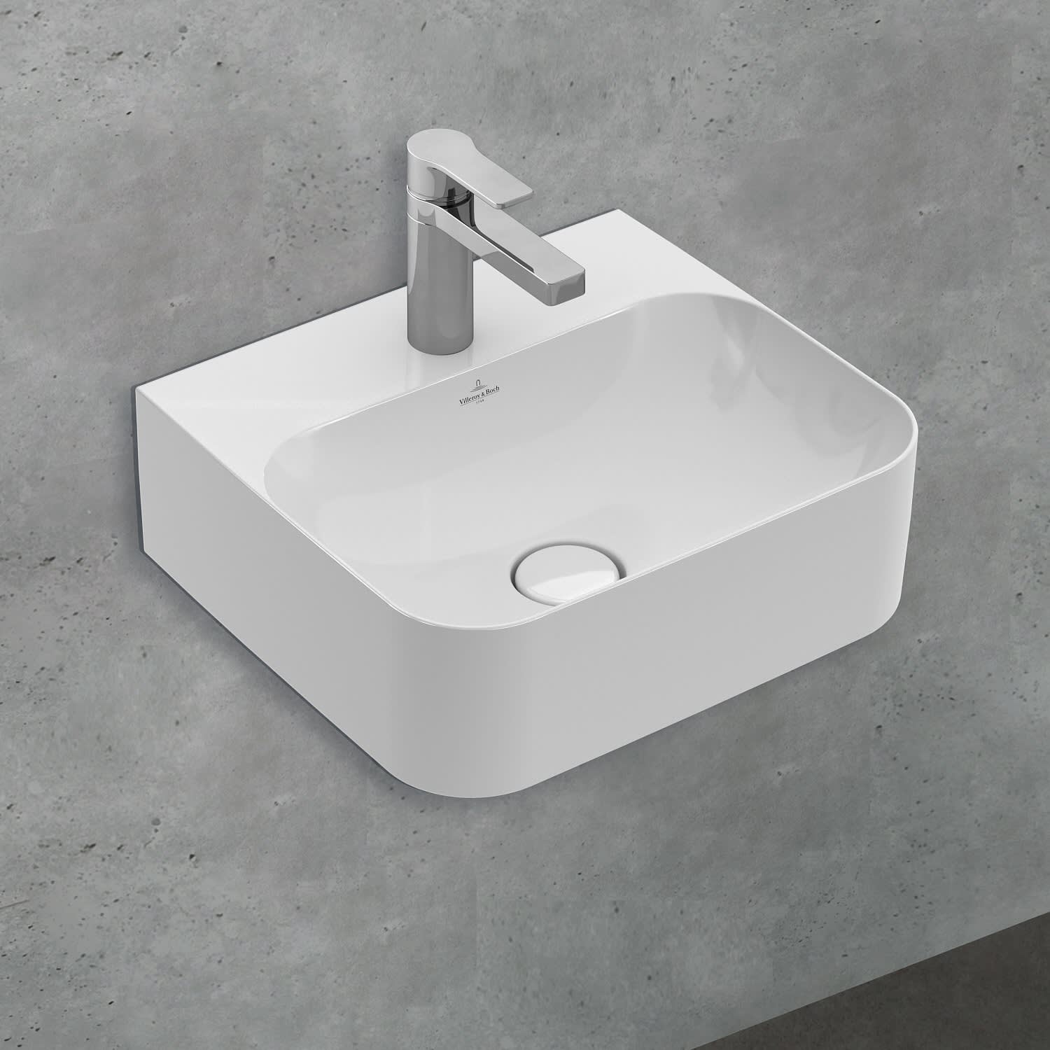 Villeroy & Boch Finion Handwaschbecken 43 x 39 cm mit Hahnloch, mit ...