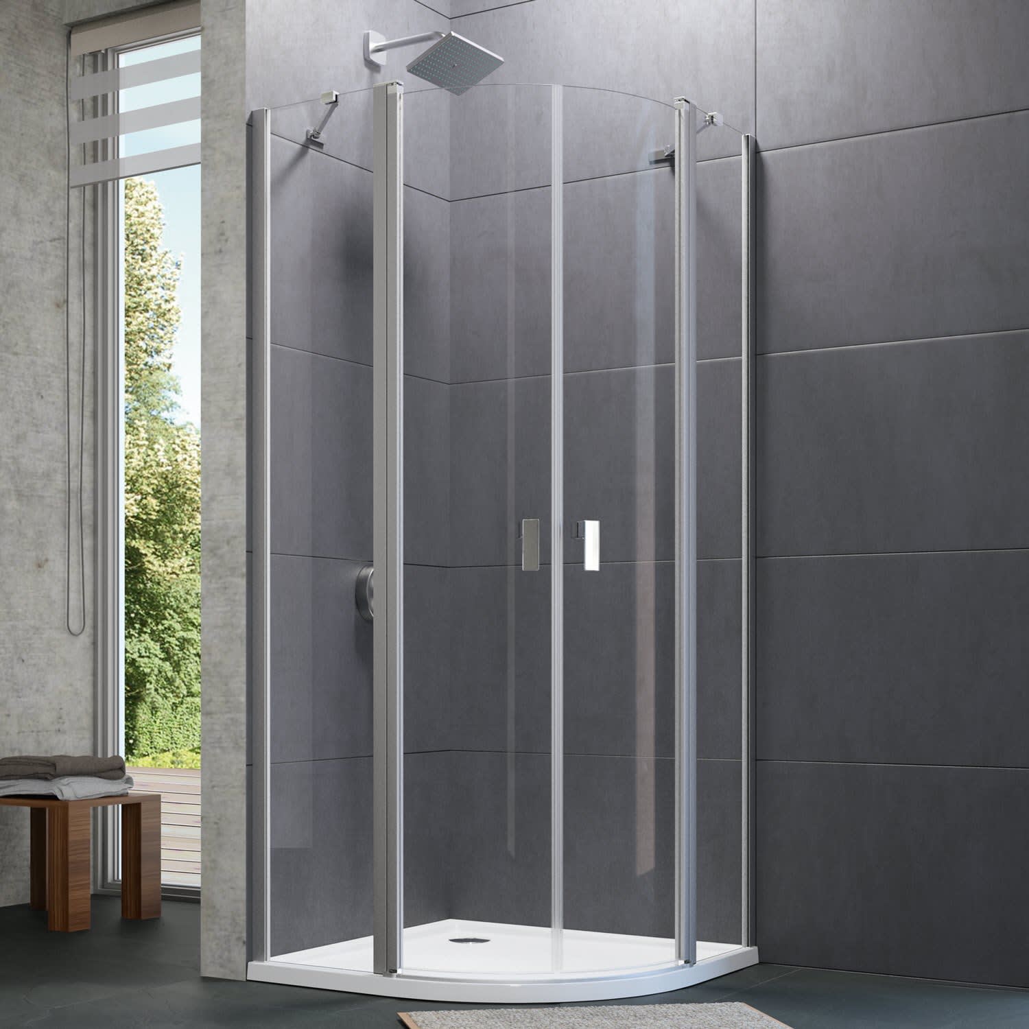 HÜPPE Design pure 1/4 Kreis Schwingtür mit Festteil 90 x 190 cm, R= 55 ...