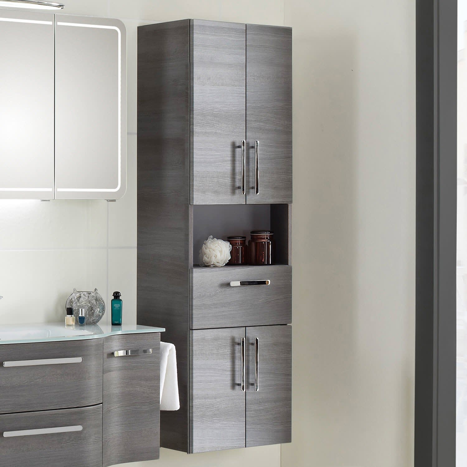 Pelipal Contea Hochschrank 60 x 33 x 168 cm mit 1 Fach, 1 Auszug, 4 ...